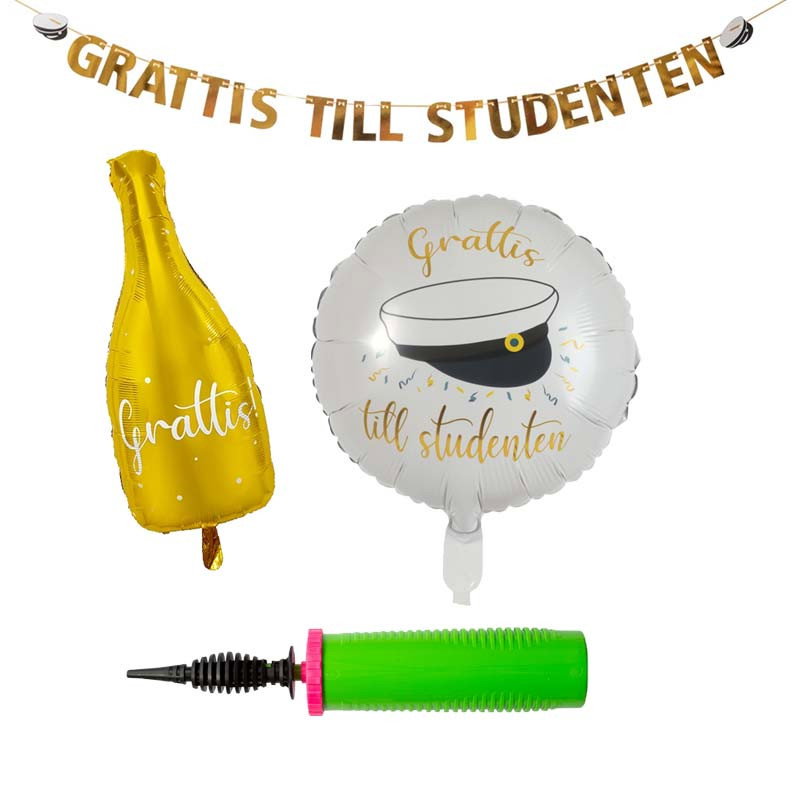 Köp Studentballonger Guld Vit - Dekorationsset